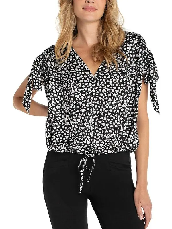 LIVERPOOL Dolman Sleeve V-neck Top - Black Cream Hearts