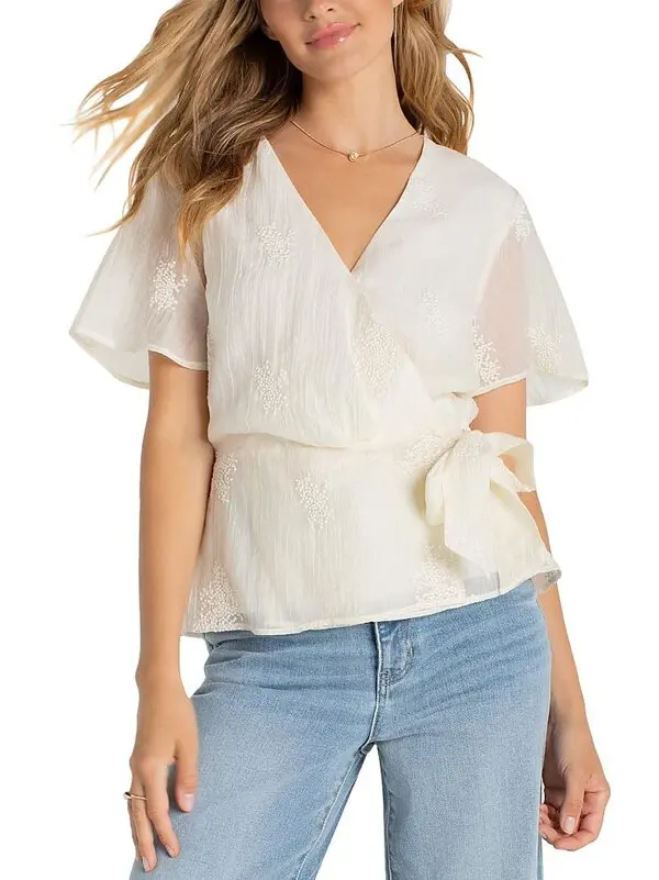 LIVERPOOL Short Sleeve Wrap Top - Cream