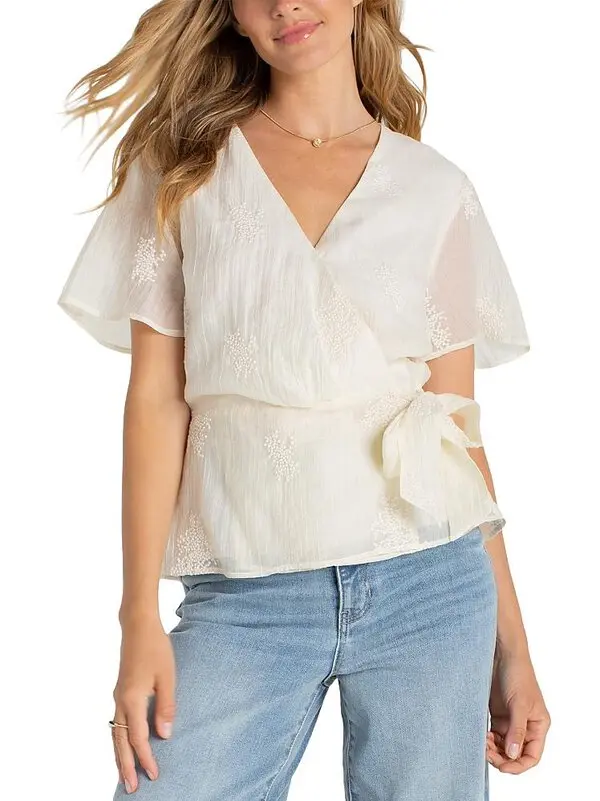 LIVERPOOL Short Sleeve Wrap Top - Cream