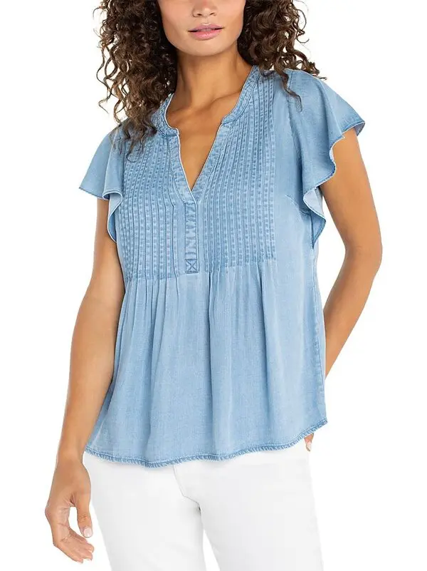LIVERPOOL Pleated Flutter Sleeve Top - Malibu Light