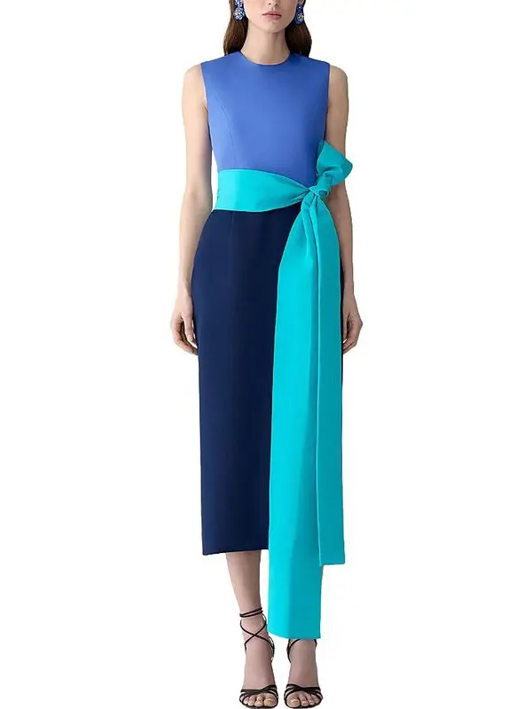 Carolina Herrera Sleeveless Color Blocked Midi Dress - Midnight Multi