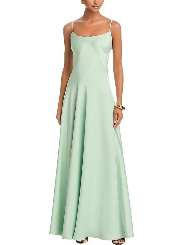 Aqua Satin Lace-up Back Gown - Honeydew