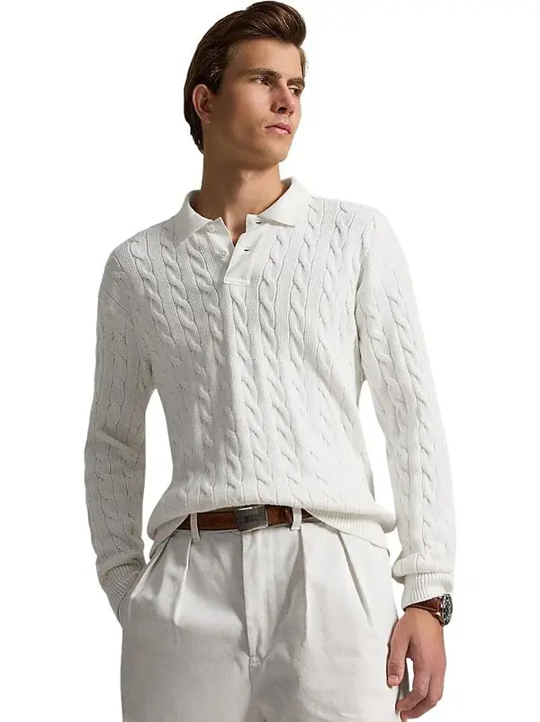 Polo Ralph Lauren Relaxed Fit Cable Knit Cotton Sweater - White