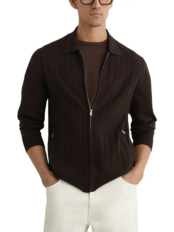 REISS Marsh Zip Through Cardigan - Chocolate