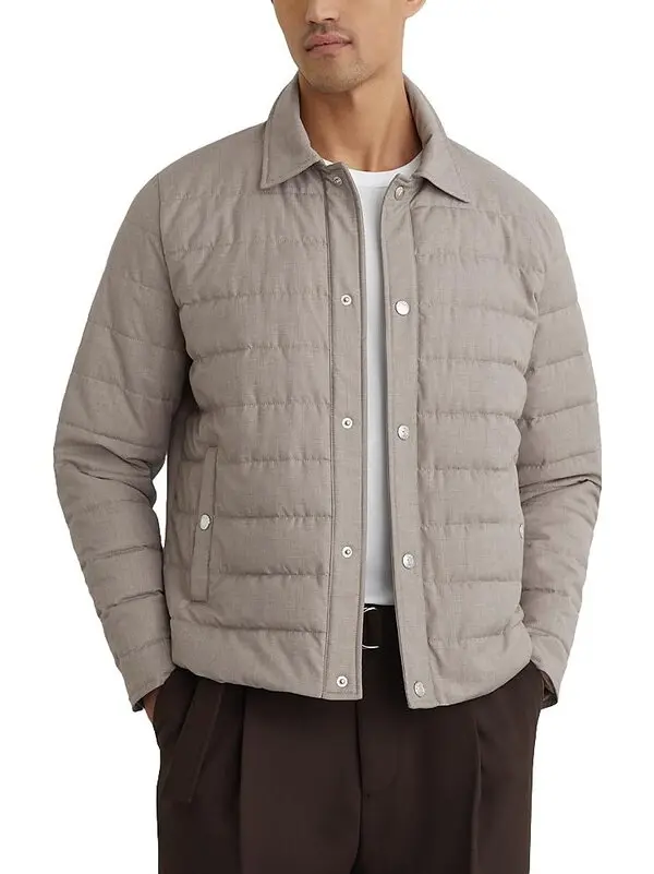 REISS Harrison Press Stud Hybrid Jacket - Mink Brown