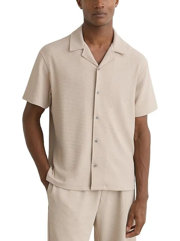 REISS Cedric Textured Cuban Shirt - Stone