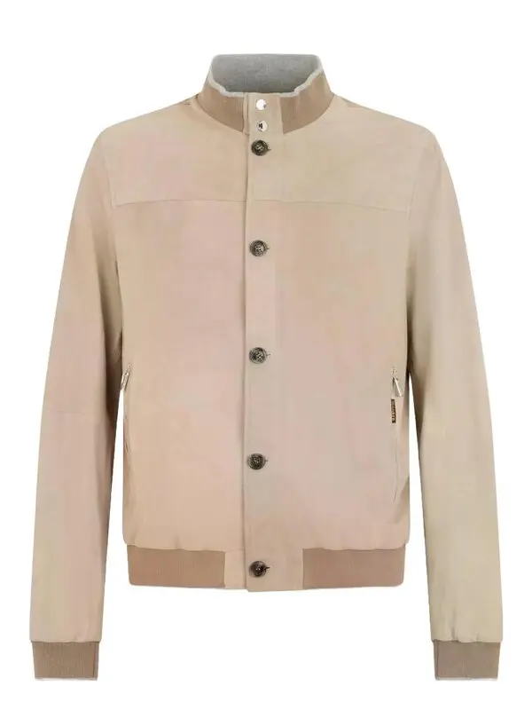 MOORER Ribbed Leather Jacket - Neutrals