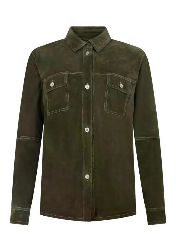 MOORER Flap-pocket Leather Jacket - Green