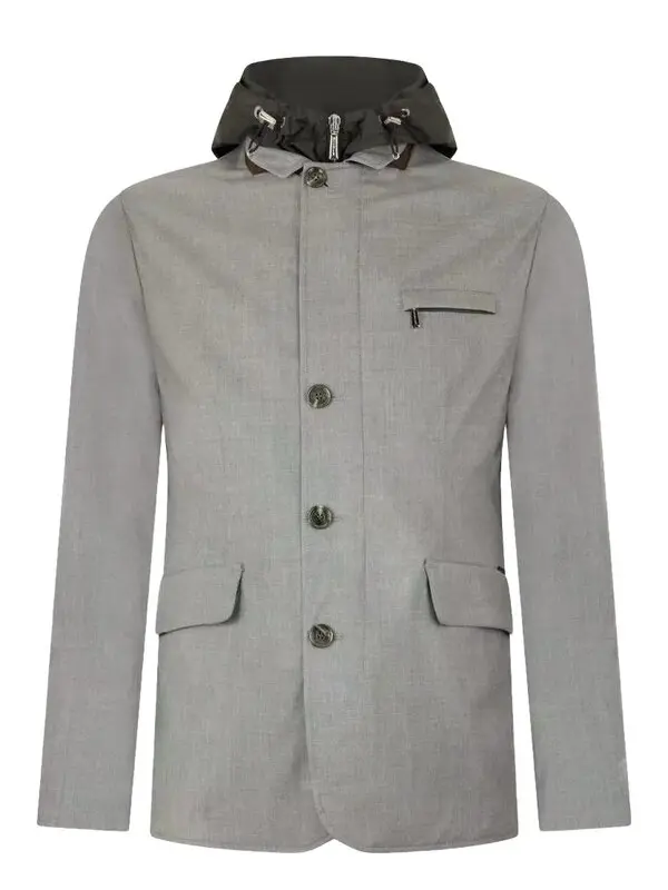 MOORER Hooded Button Jacket - Grey