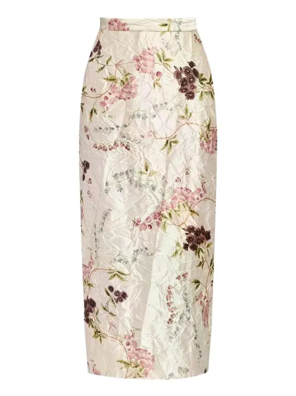 Erdem Satin Printed Midi Skirt - Neutrals