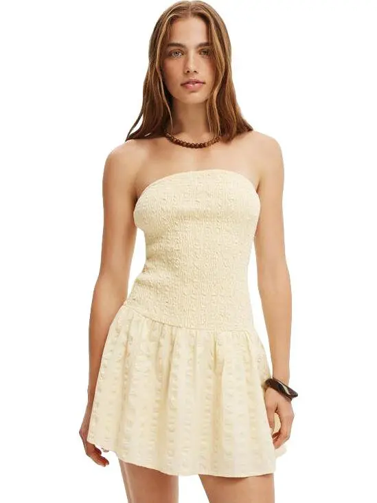 COTTON ON Shirred Tube Mini Dress - Vanilla Glow