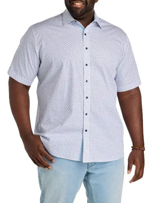 SYNRGY BY DXL Big & Tall Micro Diamond Print Sport Shirt V2 - White Blue