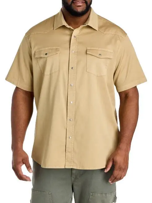 TRUE NATION BY DXL Big & Tall Western-inspired Sport Shirt - White Pepper