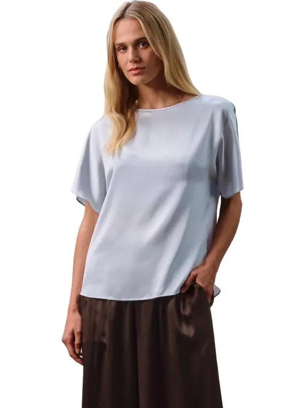 Naked Cashmere Silk Charmeuse Boat Neck T-shirt - Cloud
