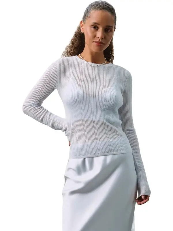 Naked Cashmere Mable Trellis Long Sleeve Cashmere Tee - Cloud