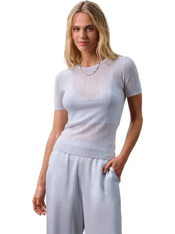 Naked Cashmere Etta Trellis Cashmere Tee - Cloud