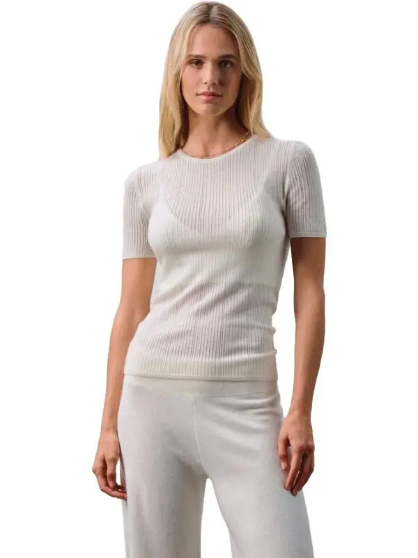 Naked Cashmere Short Sleeve Pointelle T-shirt - Ecru