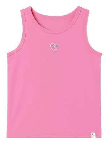 PREPPY GOOSE Sleeveless Tank Top With Rhinestone Heart - Bright Pink