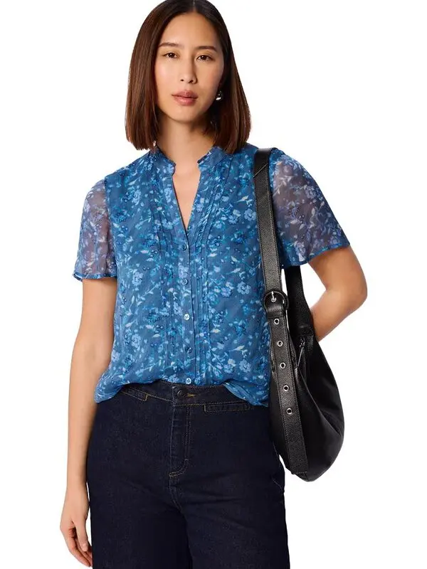 Whistles Ditsy Floral V-neck Blouse - Teal/multi