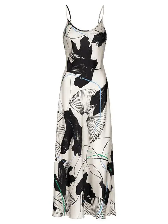 UNTITLED IN MOTION Desire Printed Midi Slip Dress - Ink Flower Cream