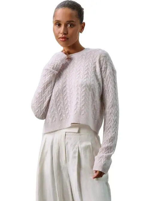Naked Cashmere Featherweight Cable Crewneck Sweater - Cloud