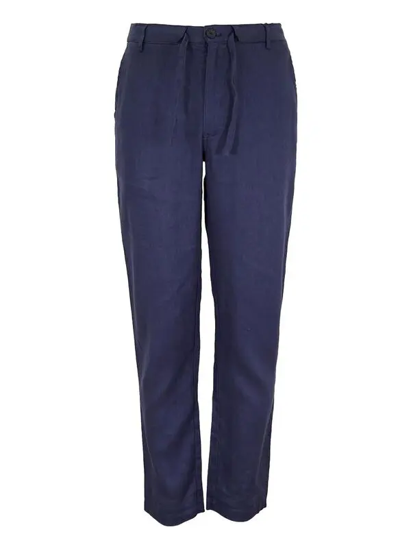 LORDS OF HARLECH Solid Linen Devon Pants - Navy