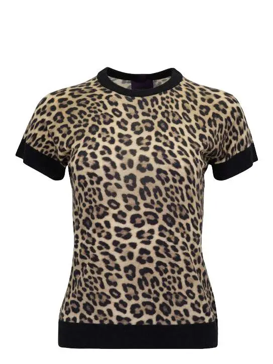 LORDS OF HARLECH Leopard Print Fine Knit Tee - Leopard Brown