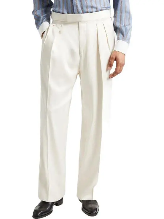 TOM FORD Pleated Silk Gabardine Wide Leg Pants - Ivory