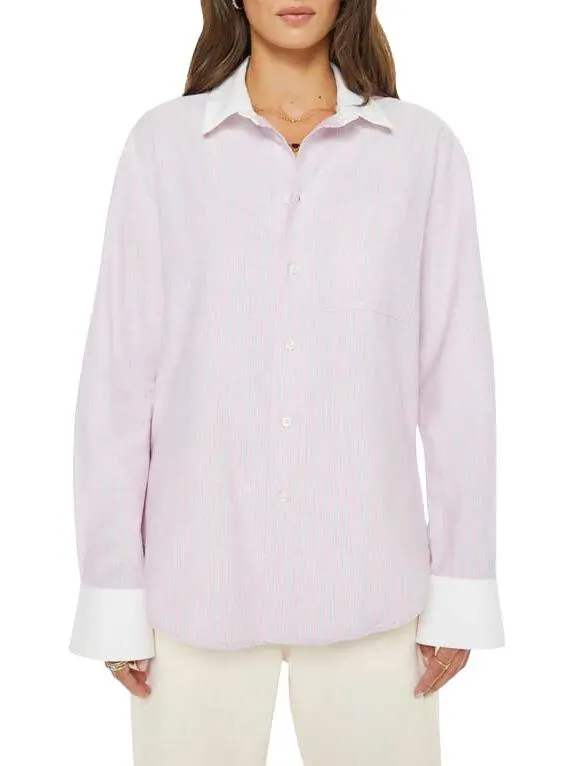 MOTHER The Roomie Frenchie Pinstripe Button-up Shirt - Julienne Cut