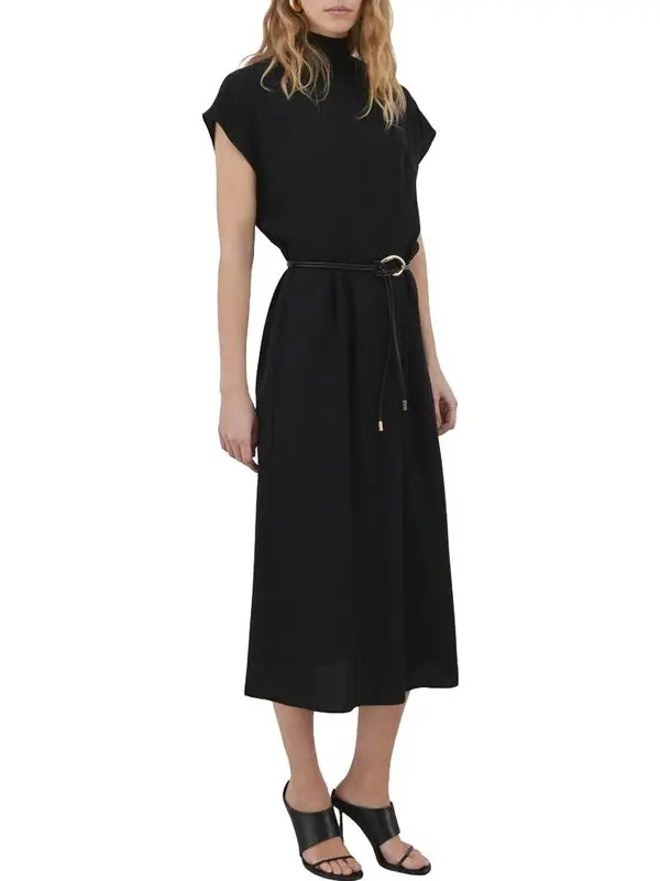 Mango Mock Neck Belted Dress - Black