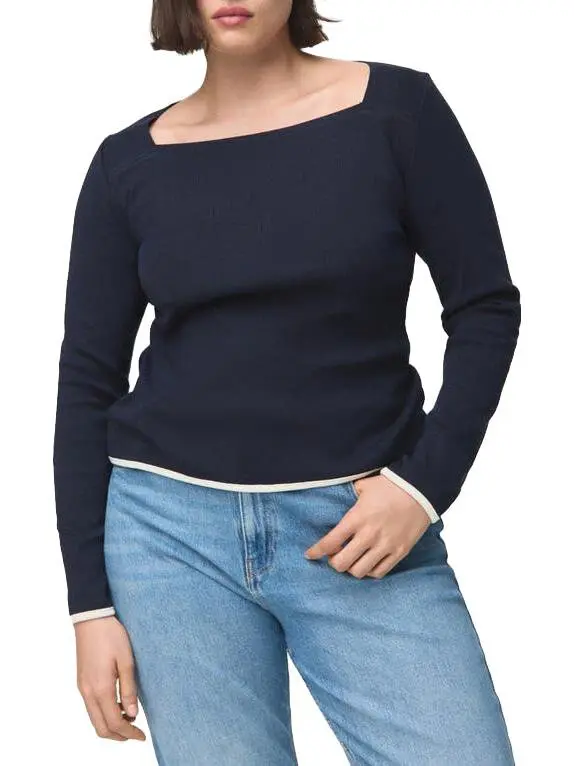 Mango Cotton Boatneck T-shirt - Navy