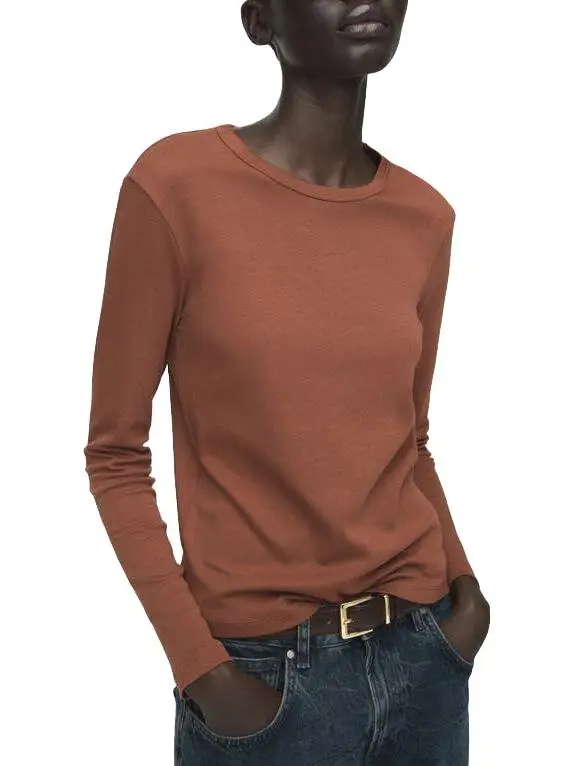 Mango Long Sleeve Cotton T-shirt - Russet