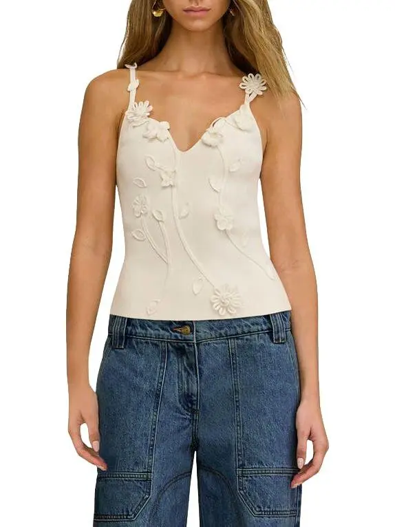 Cult Gaia Emiliana Floral Appliqué Knit Camisole - Off White
