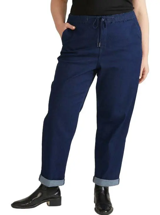 Universal Standard Comfort Denim Cuff Wide Leg Drawstring Pants - Western Blue Wash