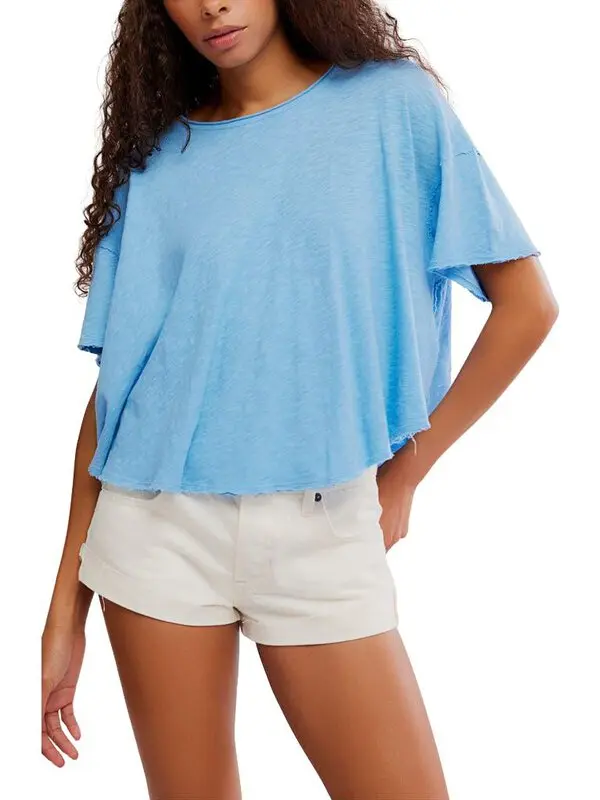 Free People Elsie Linen & Cotton Slub Jersey Swing T-shirt - Blissful Blue