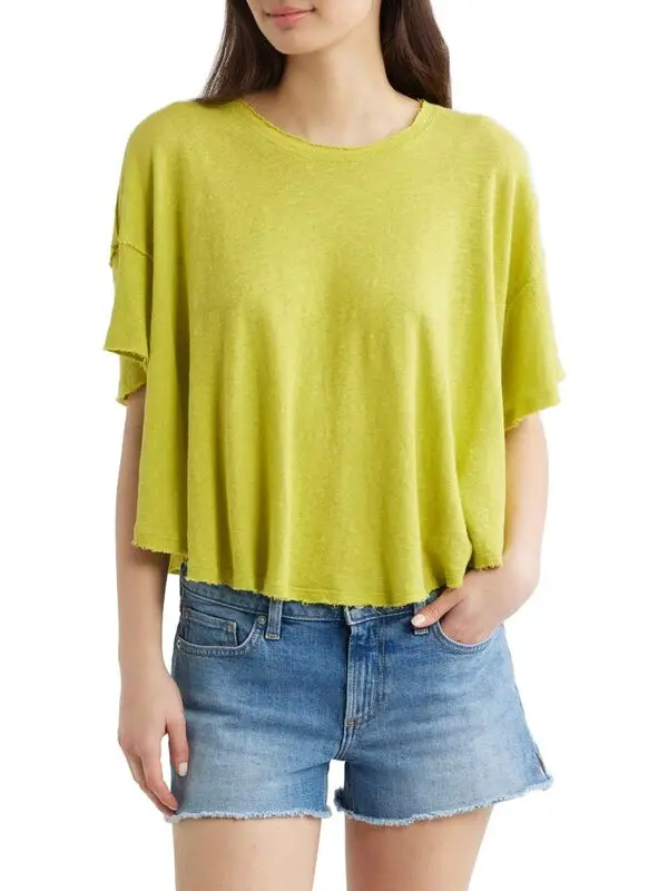 Free People Elsie Linen & Cotton Slub Jersey Swing T-shirt - Warm Olive