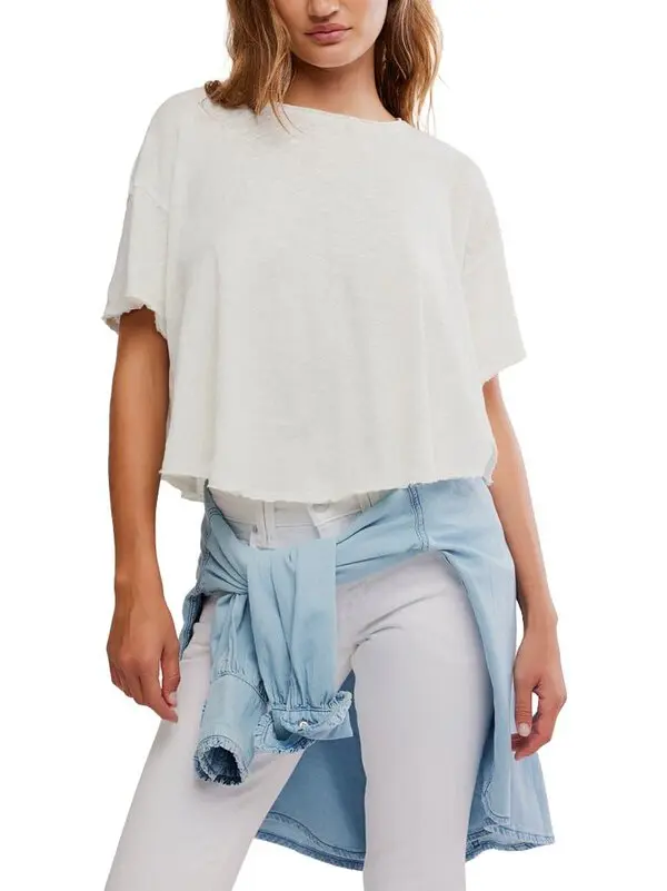 Free People Elsie Linen & Cotton Slub Jersey Swing T-shirt - Whisper White