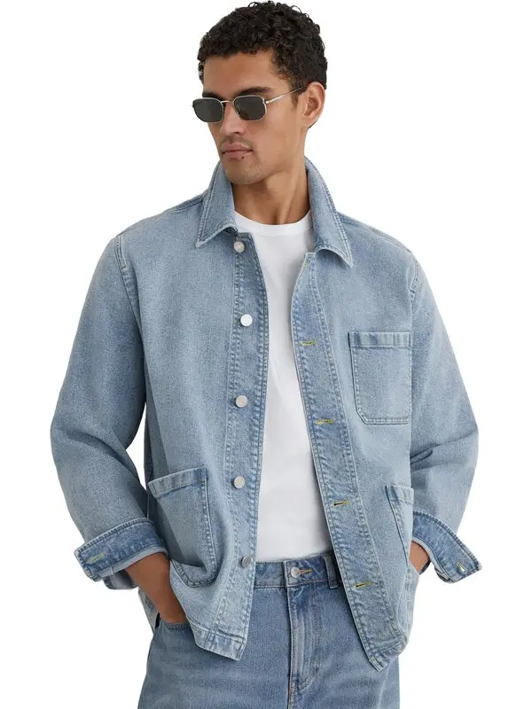 REISS Vigo Denim Chore Jacket - Light Blue Wash