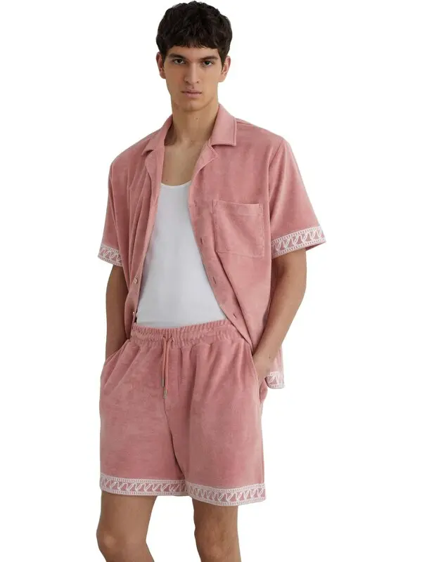 REISS Cotton-blend Embroidered Towelling Shorts - Soft Pink