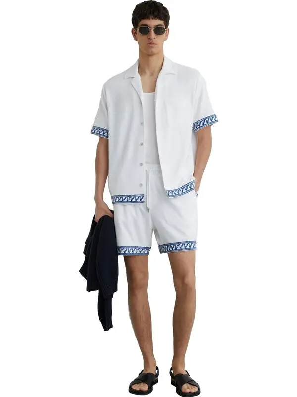 REISS Cotton-blend Embroidered Towelling Shorts - White