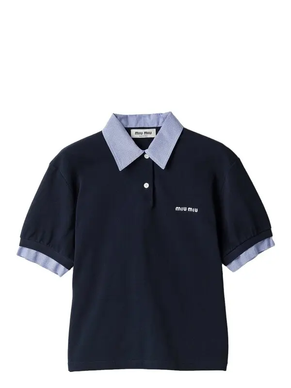 Miu Miu Cotton Piqué Polo Shirt - Navy