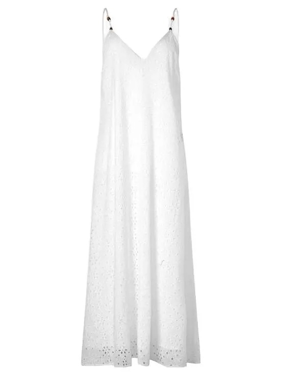 Vilebrequin Floral Broderie Anglaise V-back Maxi Dress - White