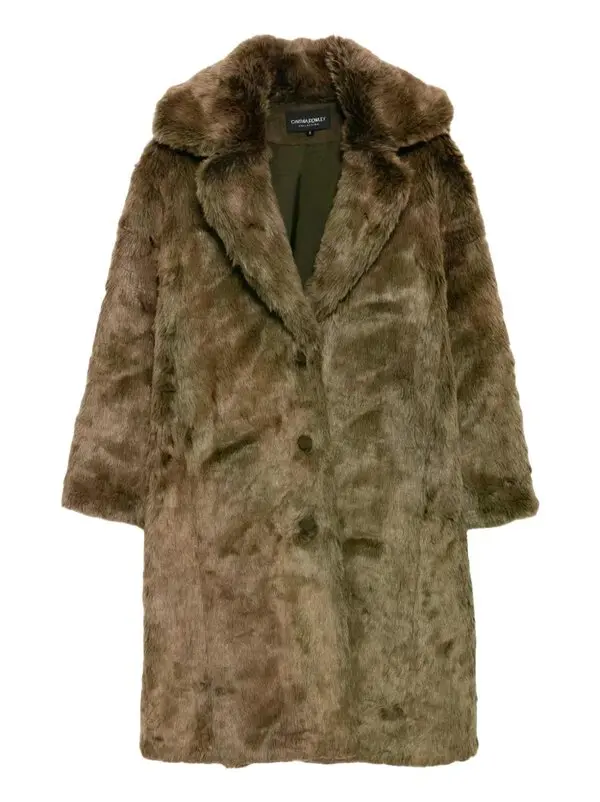 Cynthia Rowley Buttoned-up Faux Fur Coat - Brown