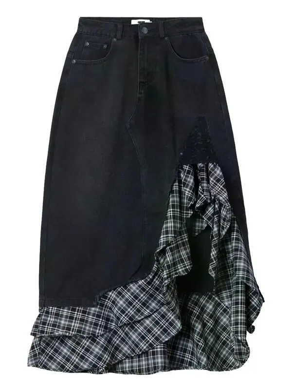 Izzue Tartan Ruffled Skirt - Black