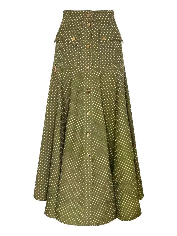 Zimmermann Luna Polka Dot Midi Skirt - Green