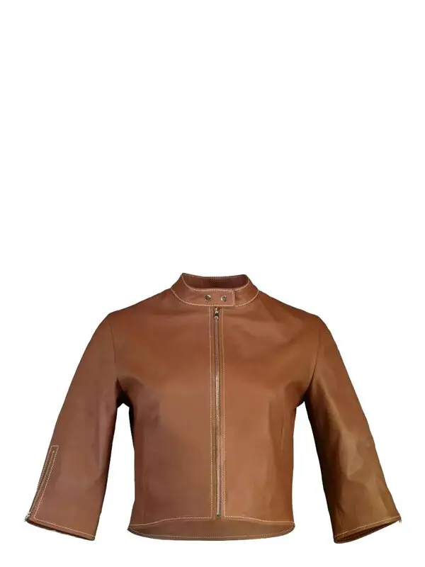 SUSAN BENDER Tab-collar Biker Jacket - Brown