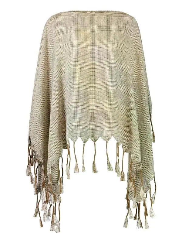 Brunello Cucinelli Prince Of Wales Fringed Poncho - Neutrals