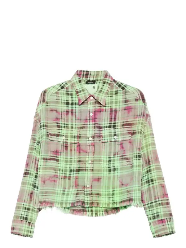 R13 Plaid Frayed Shirt - Green