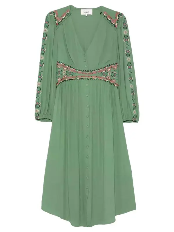 Ba&sh Embroidered Tina Buttoned Midi Dress - Green