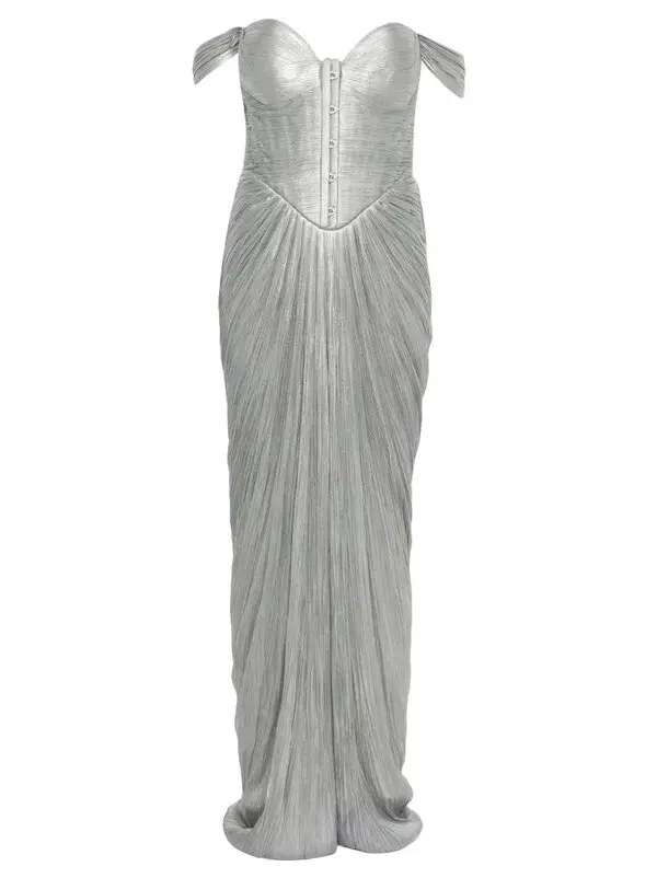 MARIA LUCIA HOHAN Susie Halter Pleated Maxi Dress - Silver